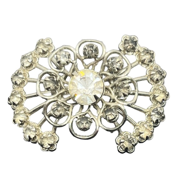Jewelry | Vintage Silver Tone Clear Rhinestone Flower Bow Brooch Pin ...